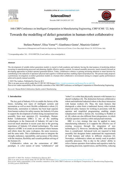 Pdf Towards The Modelling Of Defect Generation In Human Robot Collaborative Assembly