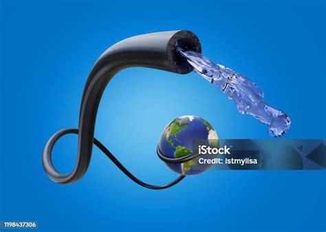 지구에 연결된 물 호스 물이 쏟아지고 있습니다 클리핑 경로가 있는 3d 렌더링 일러스트레이션 3차원 형태에 대한 스톡 사진 및 기타 이미지 Istock