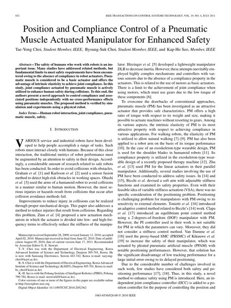 Pdf Position And Compliance Control Of A Pneumatic Muscle Actuated Manipulator For Enhanced Safety