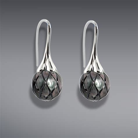 Galatea Drop Style Carved Black Pearl Earrings Pearls