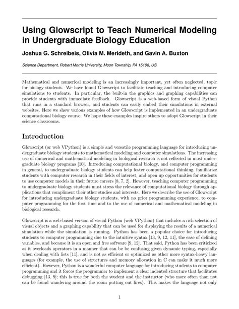 using glowscript to teach numerical modeling in undergraduate biology