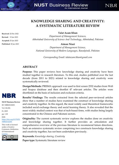 pdf knowledge sharing and creativity a systematic literature review