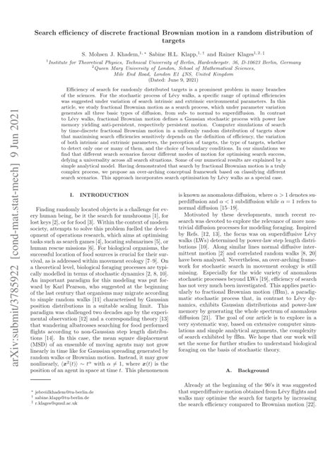Pdf Search Efficiency Of Discrete Fractional Brownian Motion In A Random Distribution Of Targets