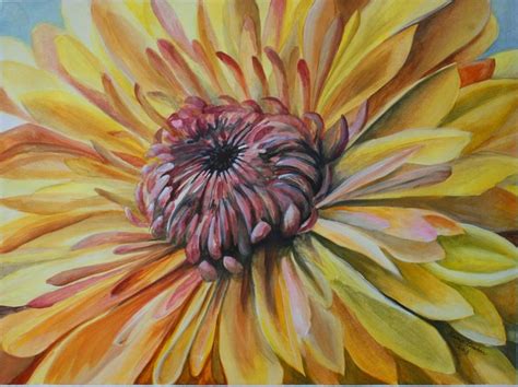 Commissioned Watercolor Of Yellow Mum By Emma Linehan