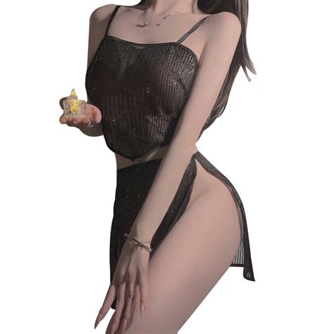 Sex Appeal See Through Sequin Splice Netting Suspenders Kilt Set Sexy Underwear Alibaba Com