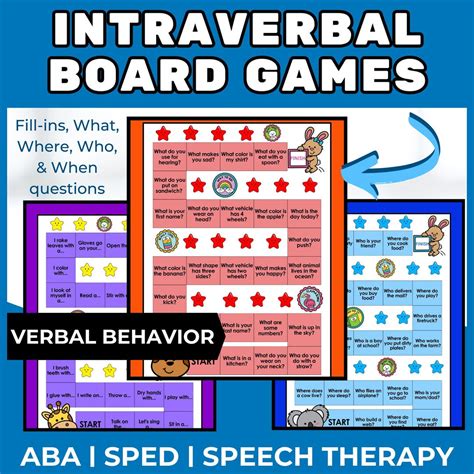 Intraverbal Board Games Printable Aba Materials For Special Education Aba Therapy Verbal
