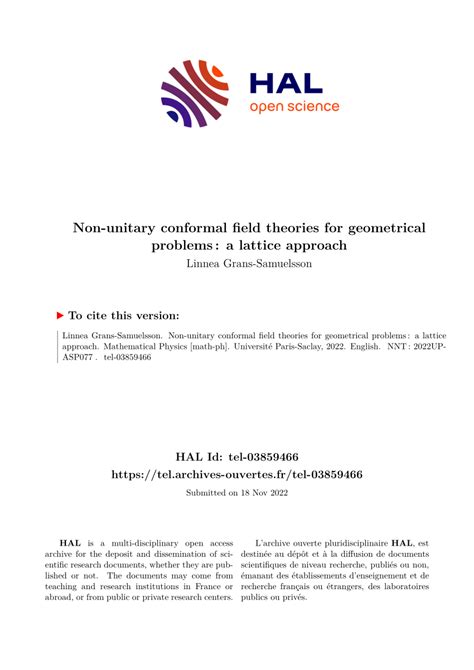 Pdf Non Unitary Conformal Field Theories For Geometrical Problems A Lattice Approach