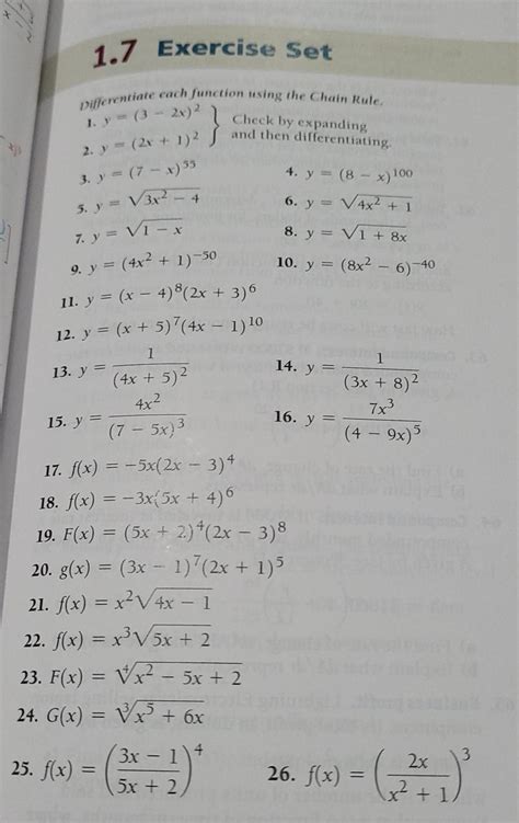 solved 1 7 exercise set differentiate each function using