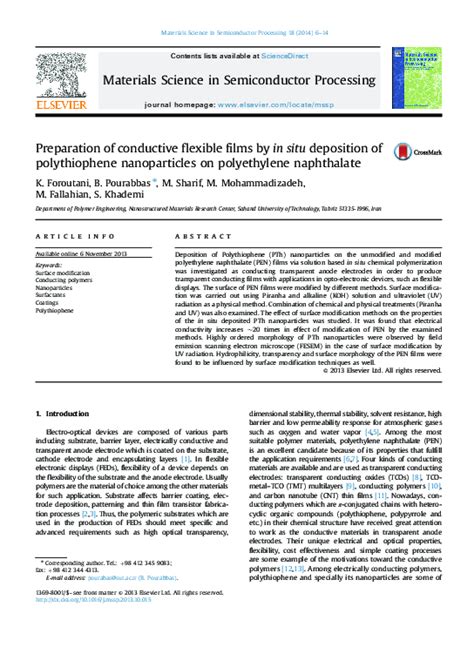 Pdf Preparation Of Conductive Flexible Films By In Situ Deposition Of Polythiophene