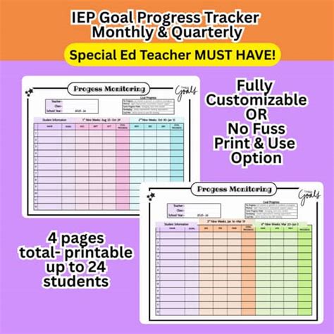 Iep Monthly Progress Monitoring Tracker Editable And Print And Go