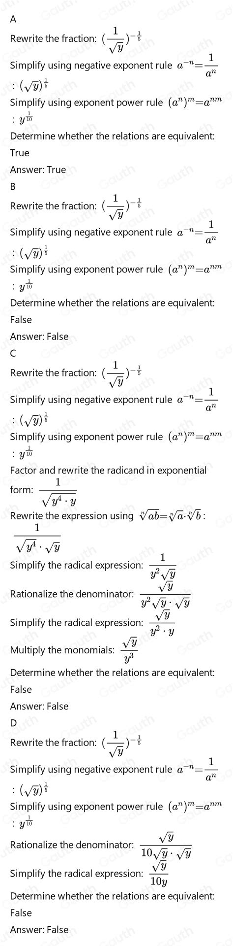 solved which expression is equivalent to 1 sqrt y 1 5 ？ sqrt
