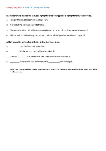 Ks2 Imperative Verbs Teaching Resources