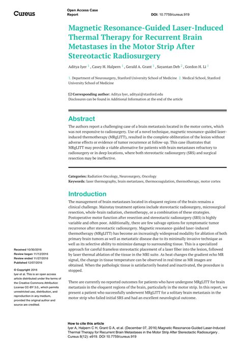 Pdf Magnetic Resonance Guided Laser Induced Thermal Therapy For Recurrent Brain Metastases In