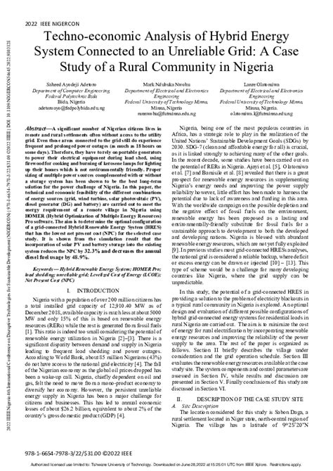 Pdf Techno Economic Analysis Of Hybrid Energy System Connected To An