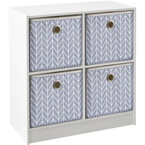 4 Cube Storage Unit With 4 X Grey Chevron Drawers