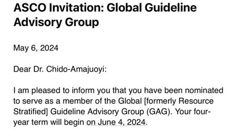Onyema G Chido Amajuoyi Honored To Serve As A Member Ascos Global Guideline Advisory Group
