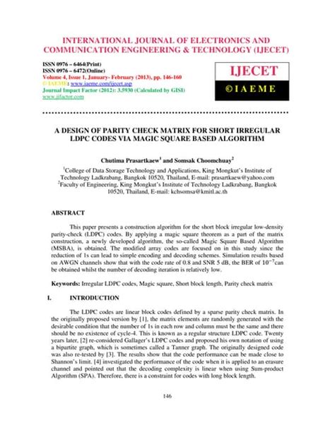 A Design Of Parity Check Matrix For Short Irregular Ldpc Codes Via