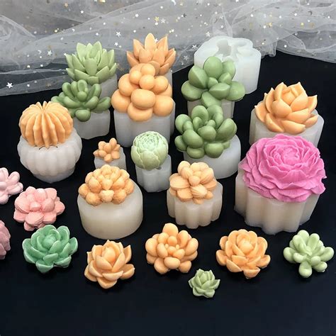 다육 식물 양초 금형 Diy 시뮬레이션 선인장 실리콘 금형 귀여운 꽃 향기로운 양초 아로마 석고 비누 홈 장식 만들기 Aliexpress