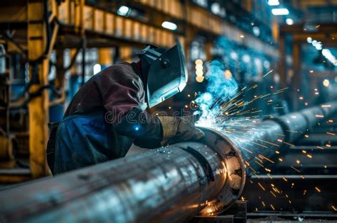 Welder At Work Welding Of Metal Parts At Industrial Plant Industrial