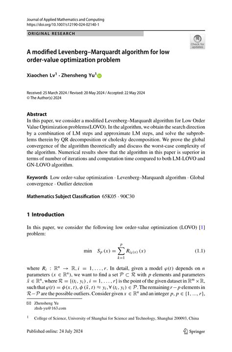 pdf a modified levenberg marquardt algorithm for low order value