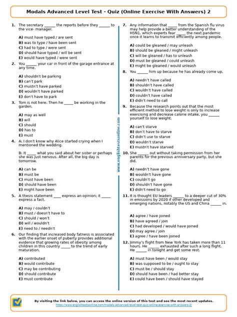 328 modals advanced level test quiz online exercise with answers 2 pdf