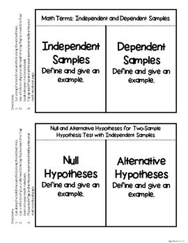 Hypothesis Testing With Two Samples Statistics INBs And Guided Notes