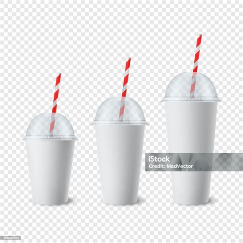 벡터 3d 사실적인 백서 일회용 컵 세트 뚜껑 음료용 짚 음료 분리 음료 커피 소다 차 칵테일 밀크 쉐이크 주스 모형을 위한