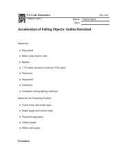 Lab Kinematics Acceleration Of Falling Objects Course Hero