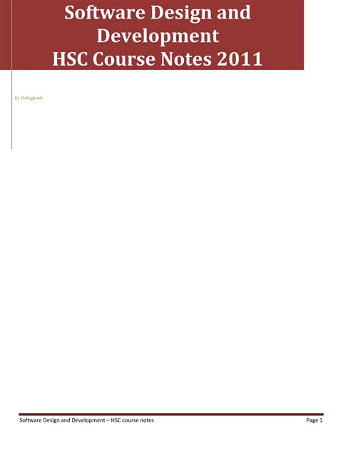 Ssd Notes By Mr Brightside Software Design And Development Hsc Course Notes 2011 By