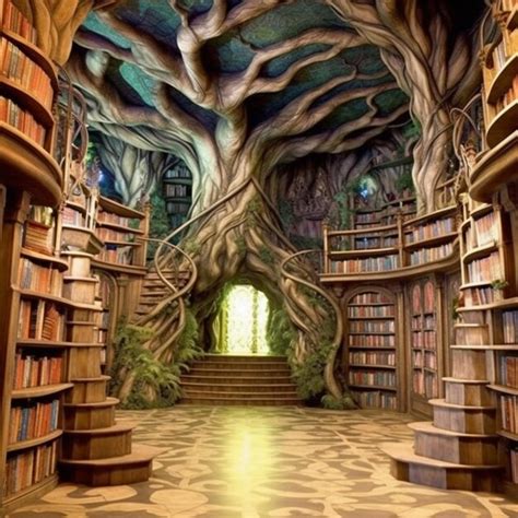 Premium Ai Image A Close Up Of A Tree In A Library With A Staircase