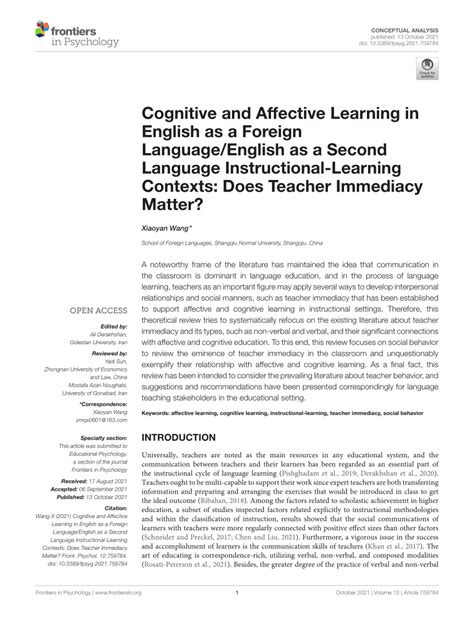 Pdf Cognitive And Affective Learning In English As A Foreign Language