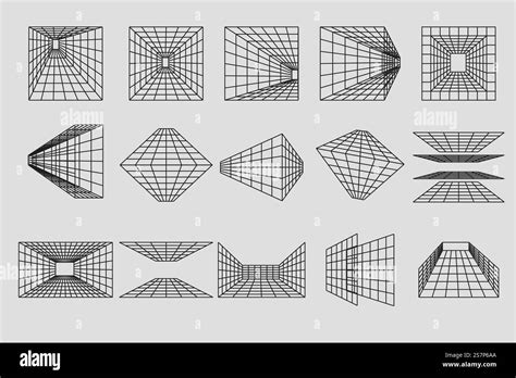 Wireframe Geometric Shapes In Different Phormes Abstract 3d Grid Design Universal Trendy