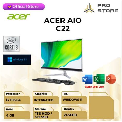 Jual Pc All In One Acer Aio Aspire C22 I3 1215 8gb 512gb W11 Ohs 22 0fhd Ram 4gb 512ssd Di