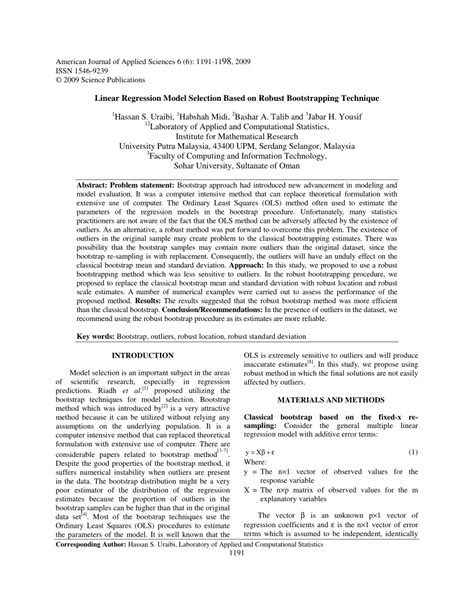 Pdf Linear Regression Model Selection Based On Robust Bootstrapping