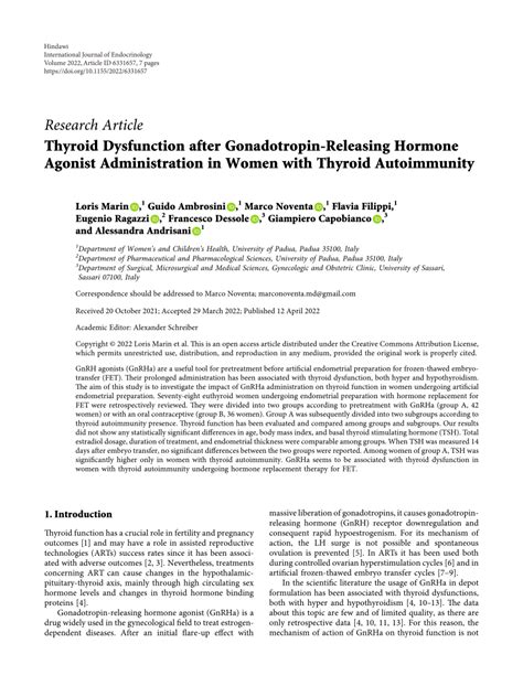 Pdf Thyroid Dysfunction After Gonadotropin Releasing Hormone Agonist Administration In Women