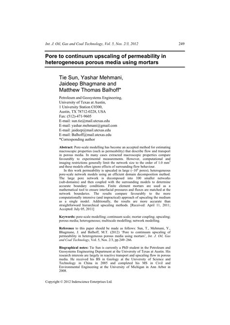 Pdf Pore To Continuum Upscaling Of Permeability In Heterogeneous Porous Media Using Mortars