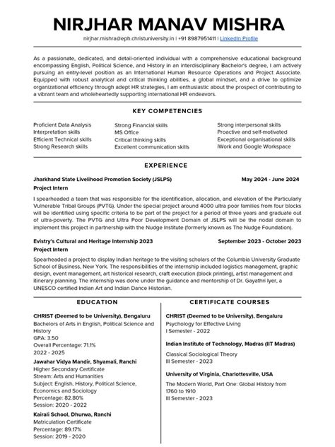 Nirjhar Manav Mishra Cv Pdf Liberal Arts Education