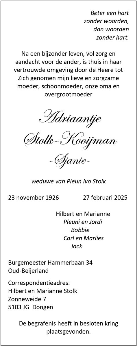 Sjanie Stolk Kooijman Overlijdensberichtenhwnl