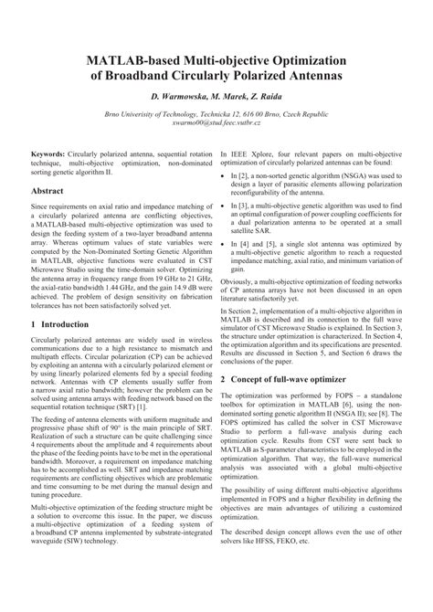 Pdf Matlab Based Multi Objective Optimization Of Broadband Circularly