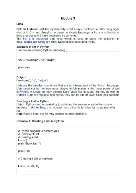 Python Module 3 Module 3 Lists Python Lists Are Just Like Dynamically