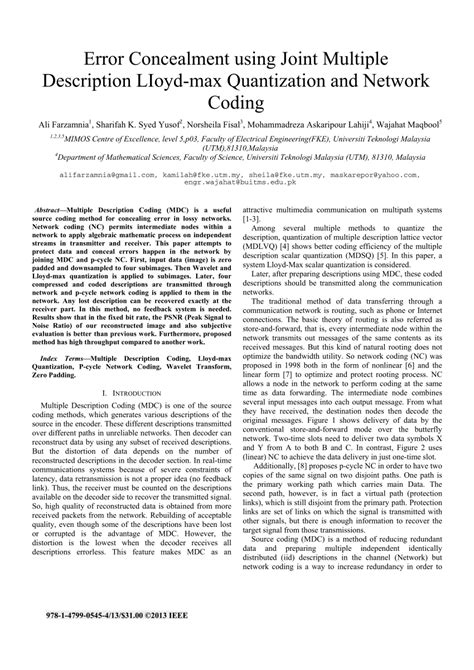 Pdf Error Concealment Using Joint Multiple Description Lioyd Max Quantization And Network Coding
