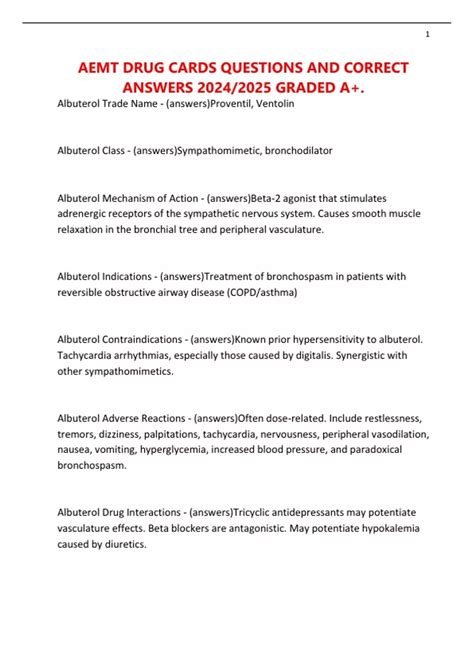 AEMT DRUG CARDS QUESTIONS AND CORRECT ANSWERS 2024 2025 GRADED A AEMT DRUG CARDS Stuvia US