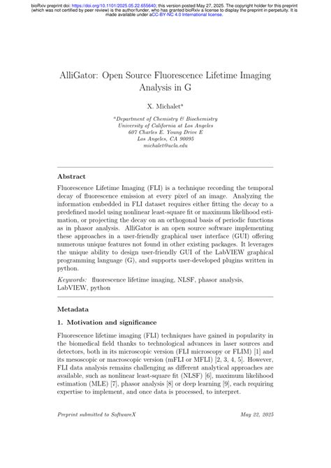 Pdf Alligator Open Source Fluorescence Lifetime Imaging Analysis In G