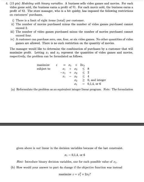 Solved Pts Modeling With Binary Variables A Chegg Com