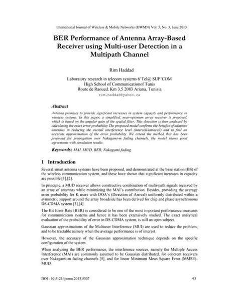ber performance of antenna array based receiver using multi user