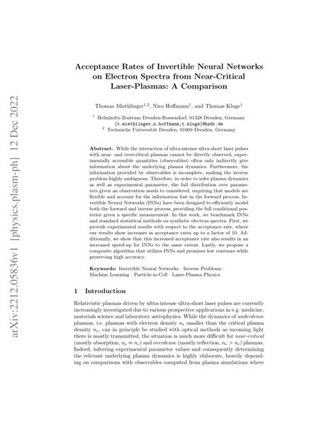 Pdf Acceptance Rates Of Invertible Neural Networks On Electron
