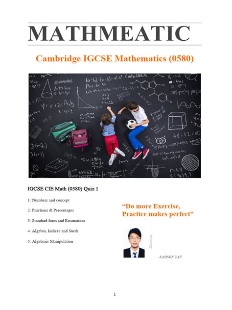 Cie Igcse Maths 0580 Quiz 1 Reriew With Example Pdf
