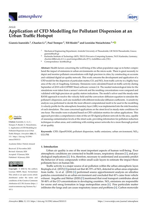 Pdf Application Of Cfd Modelling For Pollutant Dispersion At An Urban