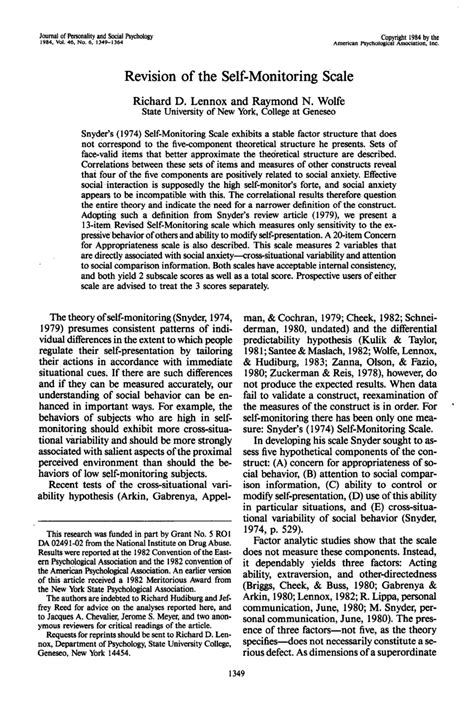 Revision Of The Self Monitoring Scale Request Pdf