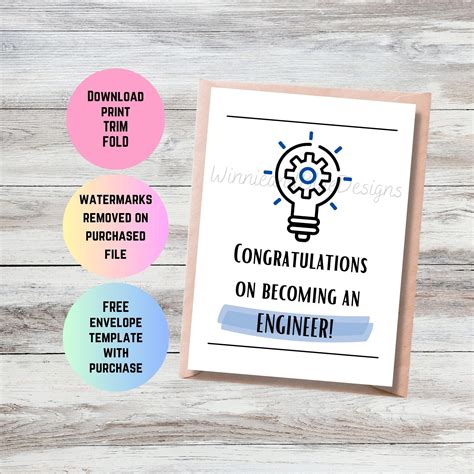 Printable Engineer Graduation Card Congratulations Etsy Graduation Cards Cards Printable Cards